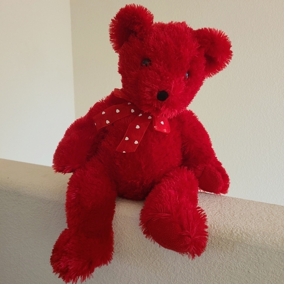 Galerie | Toys | Galerie Red Stuffed Plush Bear Hearts Ribbon | Poshmark